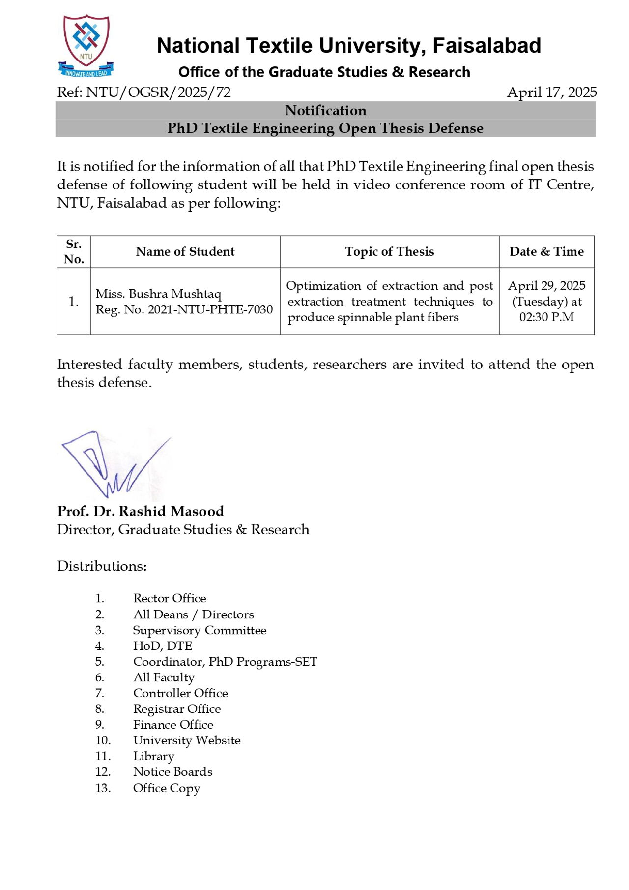 PhD Textile Engineering Open Thesis Defense | NTU